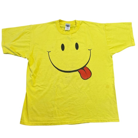 Vintage | Shirts | Vintage Big Face Smiley T Shirt Single Stitch Yellow ...